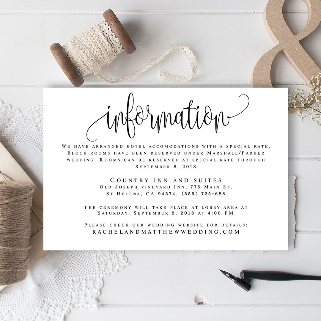 Wedding Information Template Information Card Wedding - Etsy
