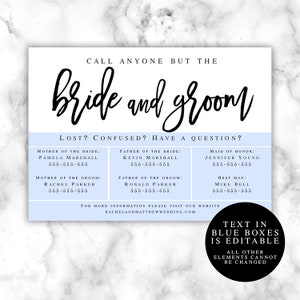Call Anyone but the Bride Wedding Template Phone Number to Call Phone ...