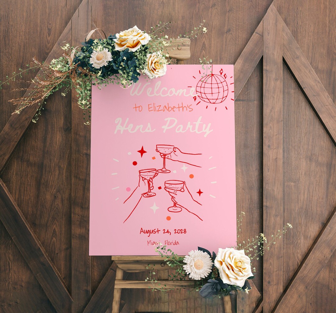 Hens Party Welcome Sign, Hand Drawn Hen Party Sign, Bachelorette Party ...