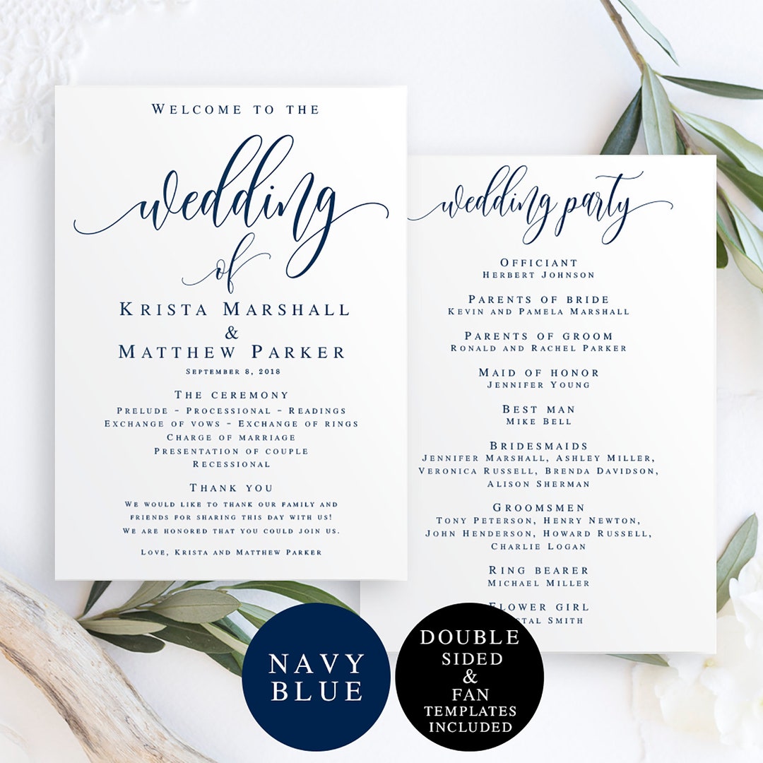 Wedding Fan Template Navy Program Fan Template Nautical - Etsy