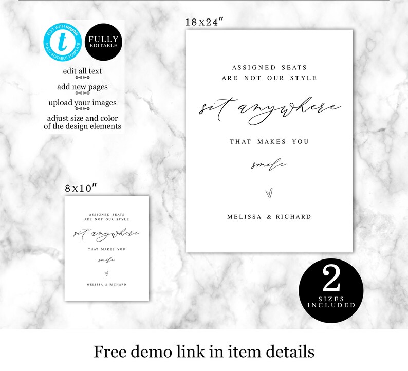 Templett Open Seating Sign Template Digital Download Pick A | Etsy