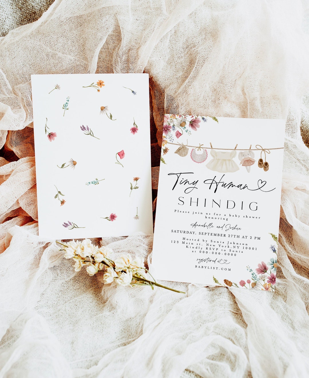 Tiny Human Shindig Invitation, Wildflower Co-ed Baby Shower Invite ...