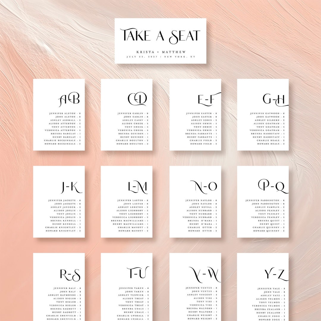 Wedding Seating Chart 4x6 5x7, Wedding Seating Assignments, Modern ...