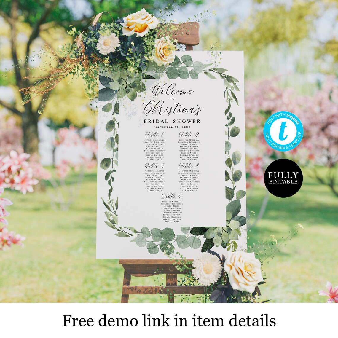 Small Seating Chart Template 4 5 or 6 Tables Bridal Shower - Etsy