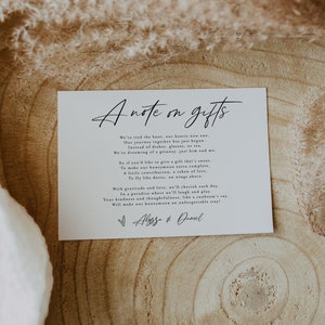 A Note on Gifts Card, Minimalist Enclosure Card, Honeymoon Fund Card ...