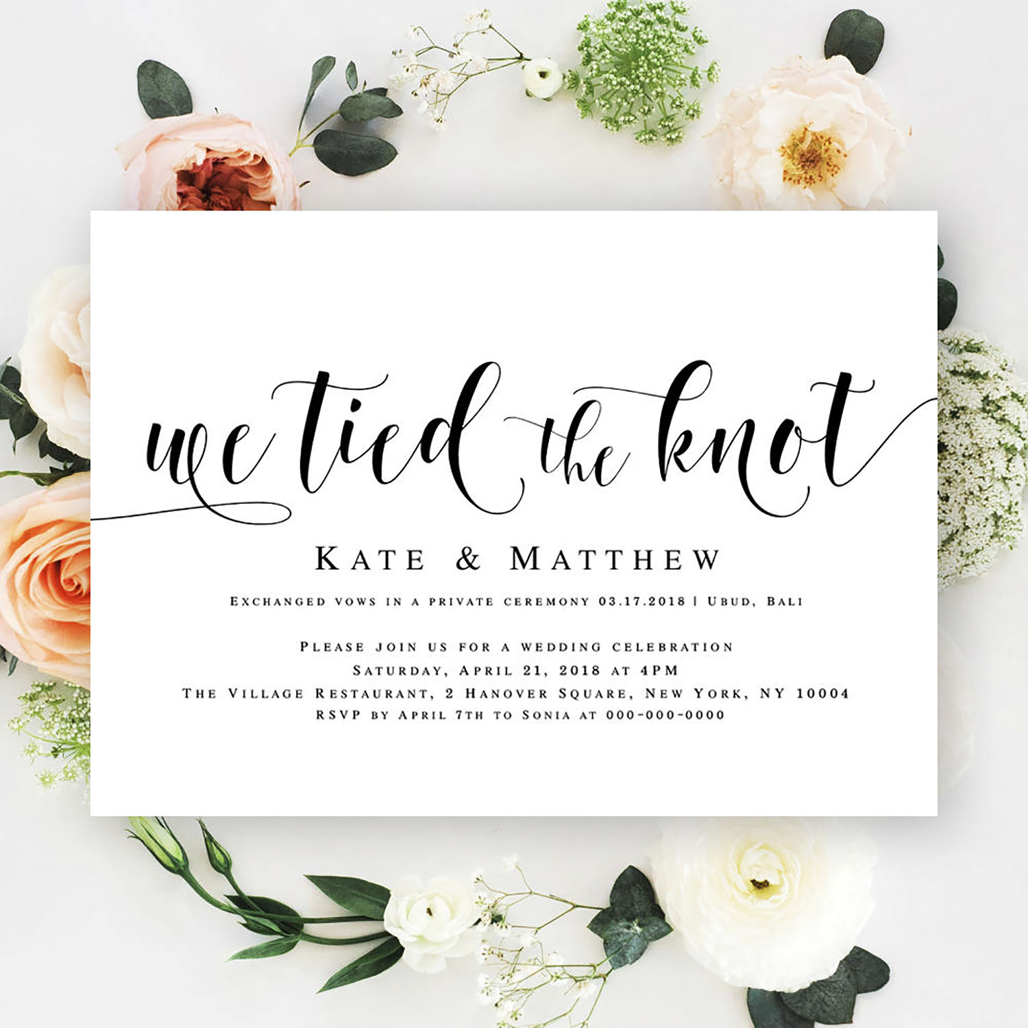 We Tied the Knot Invitations Editable Wedding Invitation Post | Etsy