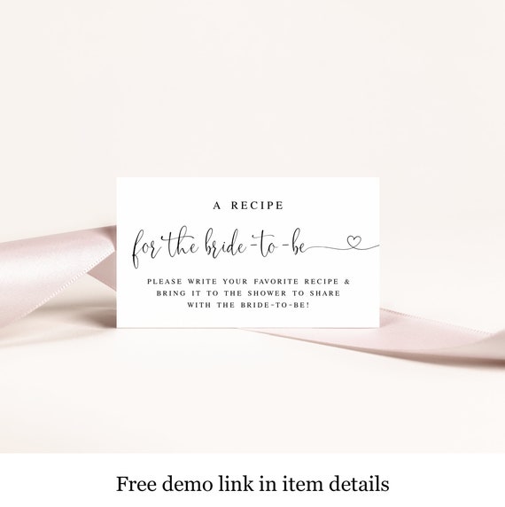 Share A Recipe Card Template Invitation Insert Bridal Shower | Etsy