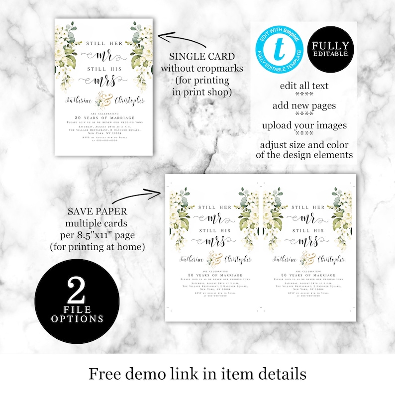 Instant Download Vow Renewal Invitation Template Wedding - Etsy