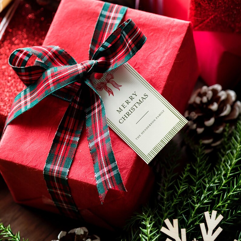 Merry Christmas Gift Tag: Printable Holiday Decor (2x3.5, Digital ...