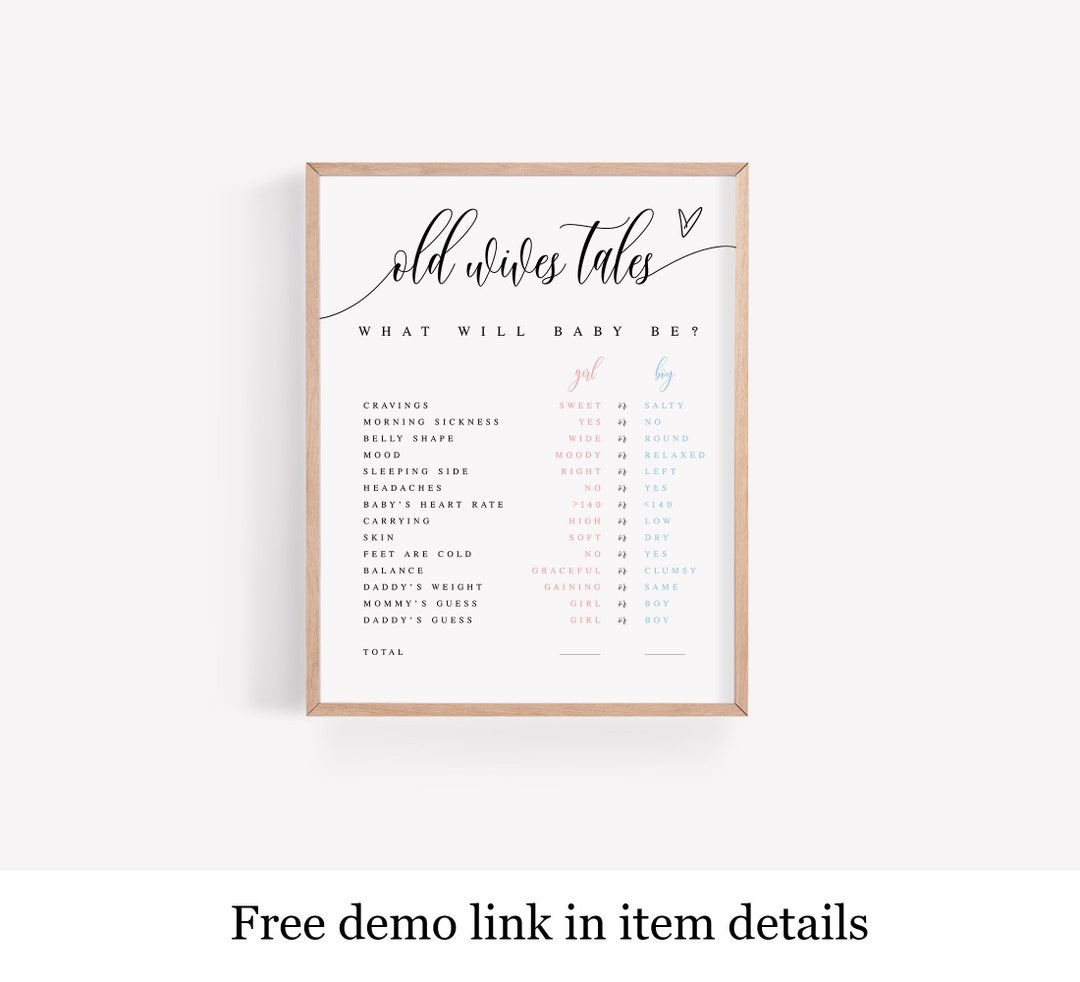 Old Wives Tale Sign Template, Gender Reveal Party Game Ideas, Printable ...