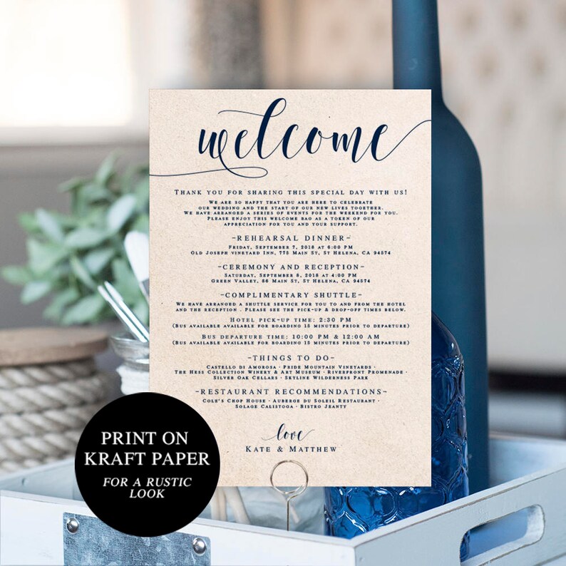 Navy Wedding Template Wedding Itinerary Instant Download Editable ...