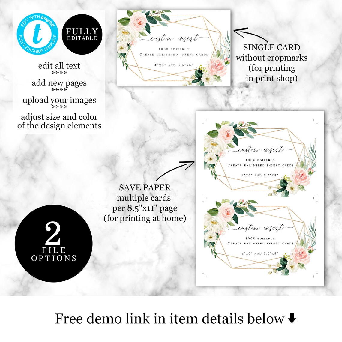 Geometric Wedding Detail Insert Template Templett Instant - Etsy