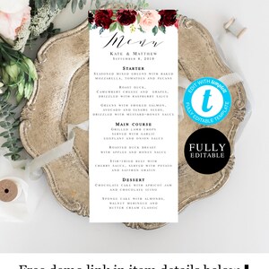 Template Menu Downloadable Self-editing Dinner Menu Printable | Etsy