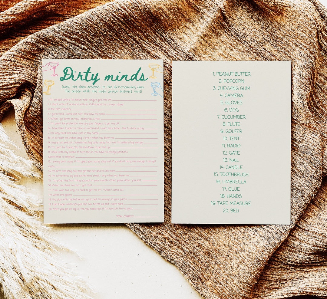Dirty Minds Game, Bachelorette Party Dirty Minds Games With Answers ...