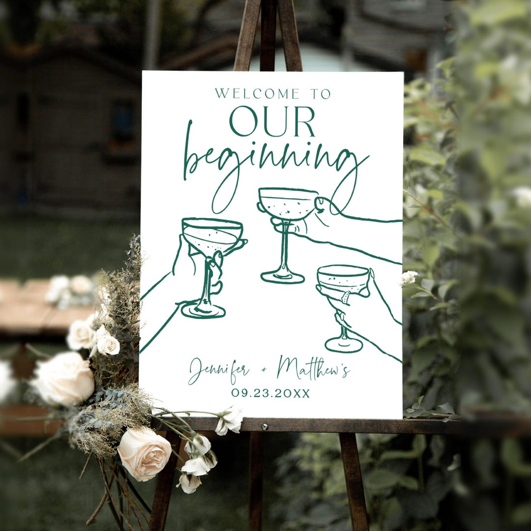 Champagne Welcome Sign, Hand Drawn Wedding Welcome Sign, Hand Drawn ...
