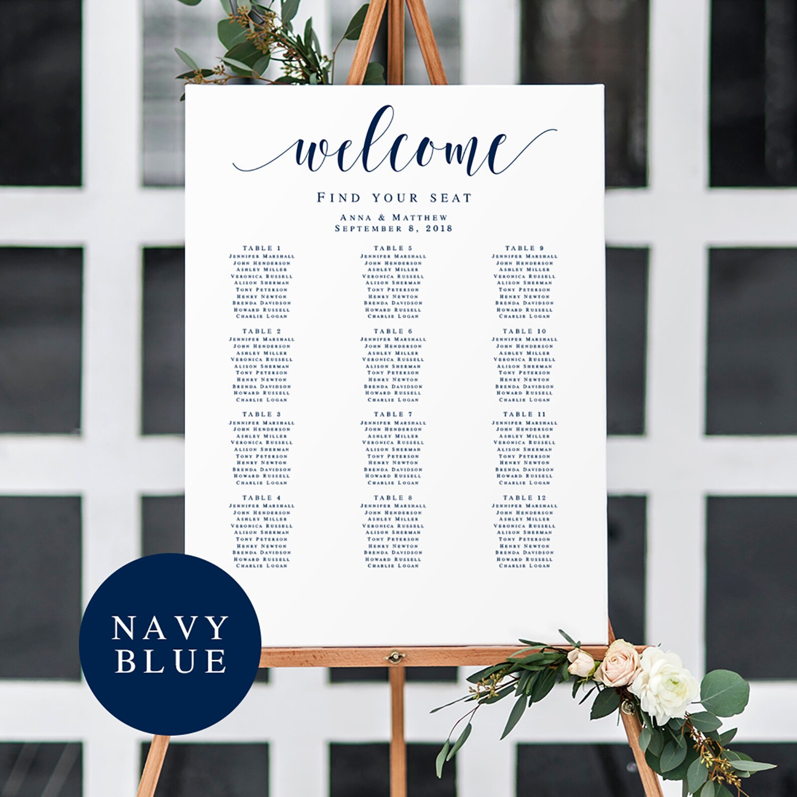 Navy Seating Chart Template Navy Blue Seating Chart Sign - Etsy