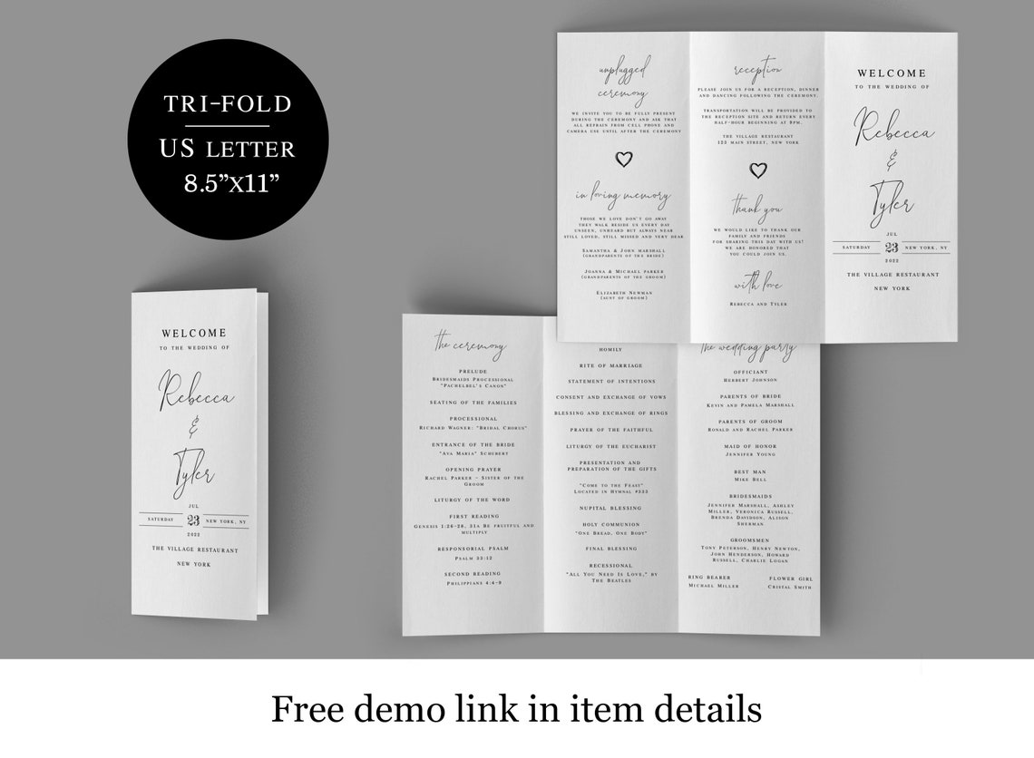 Trifold Wedding Programs Editable Instant Download Order of | Etsy