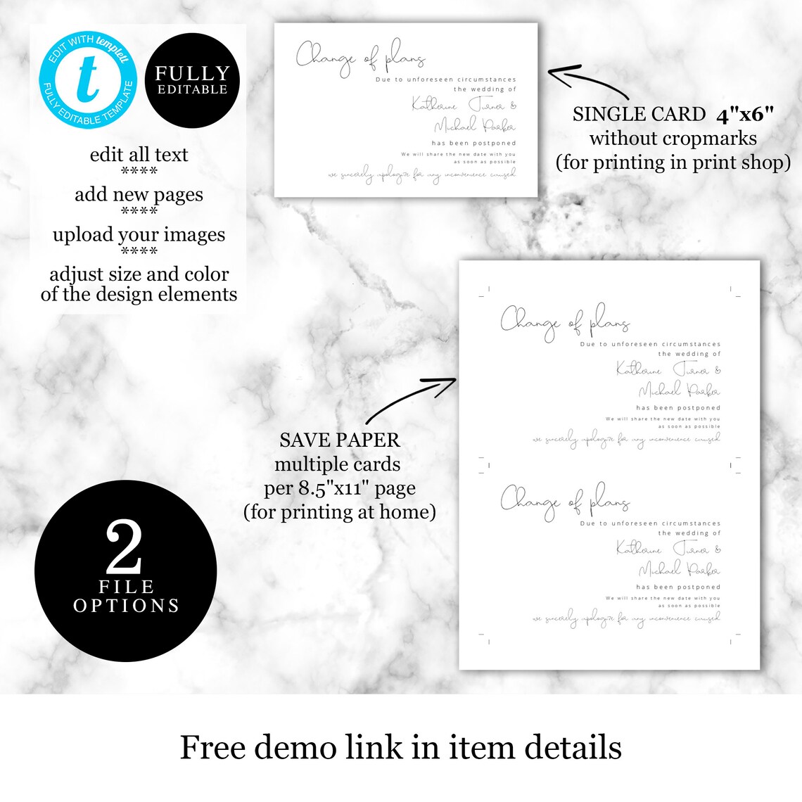 Printable Change of Date Announcement Card Template | Etsy