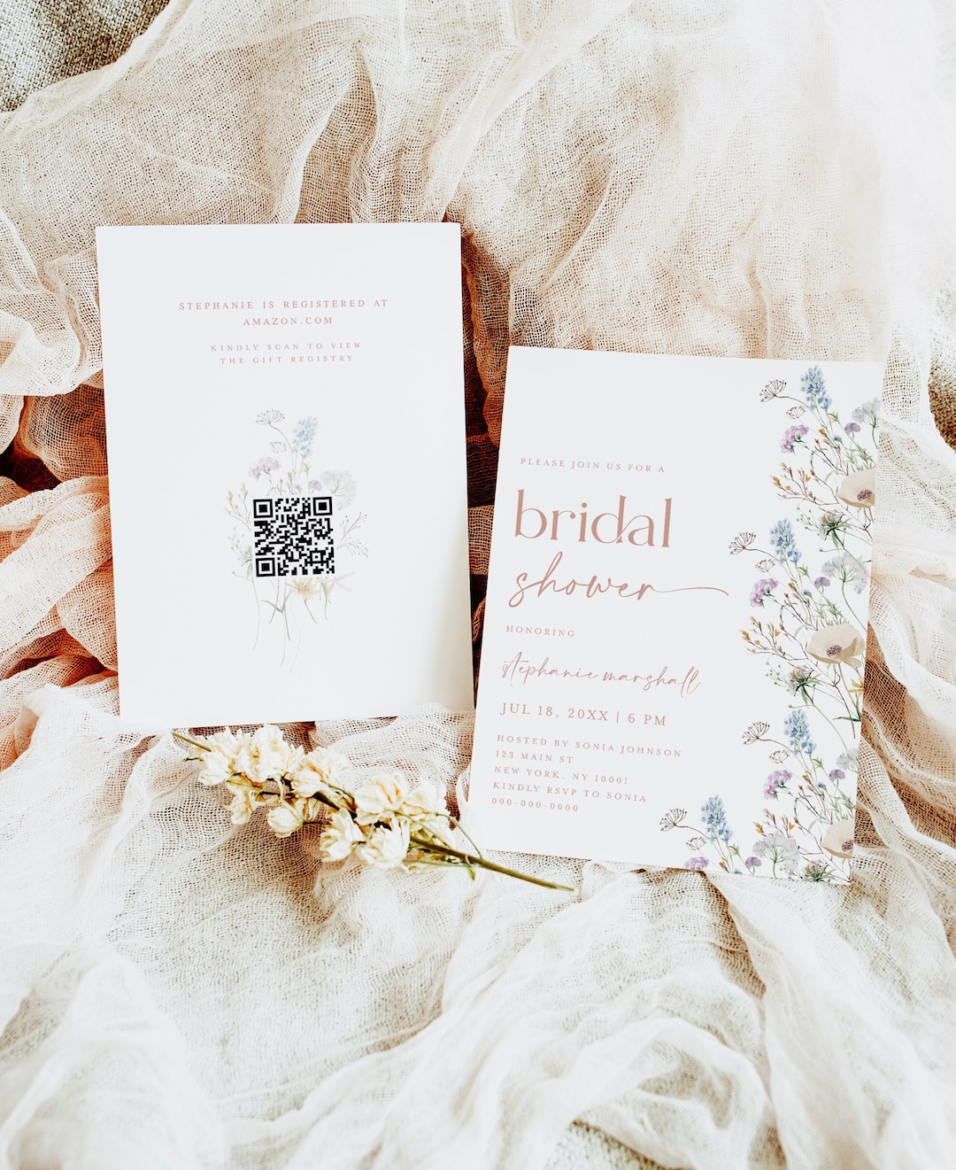 Wildflower Bridal Shower Invitation QR Code, Bohemian Invitation ...
