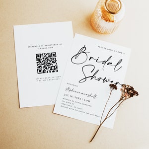 Minimal Bridal Shower Invitation QR Code, Editable Bridal Shower Party ...