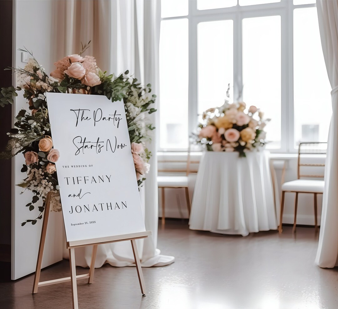 The Party Starts Now Sign, Modern Wedding Welcome Sign Template, the ...