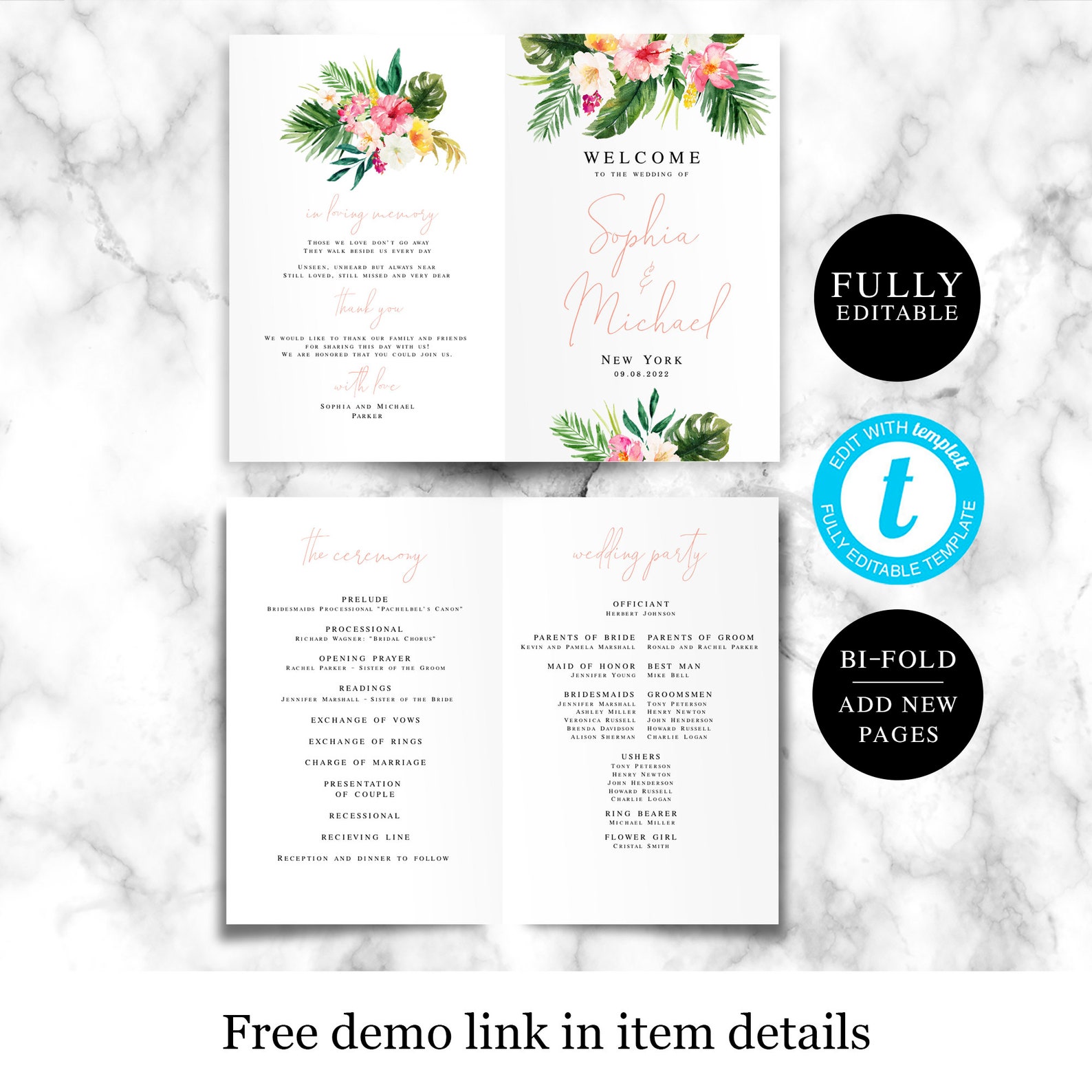 Folded Wedding Program Template Fully Editable DIY Instant - Etsy