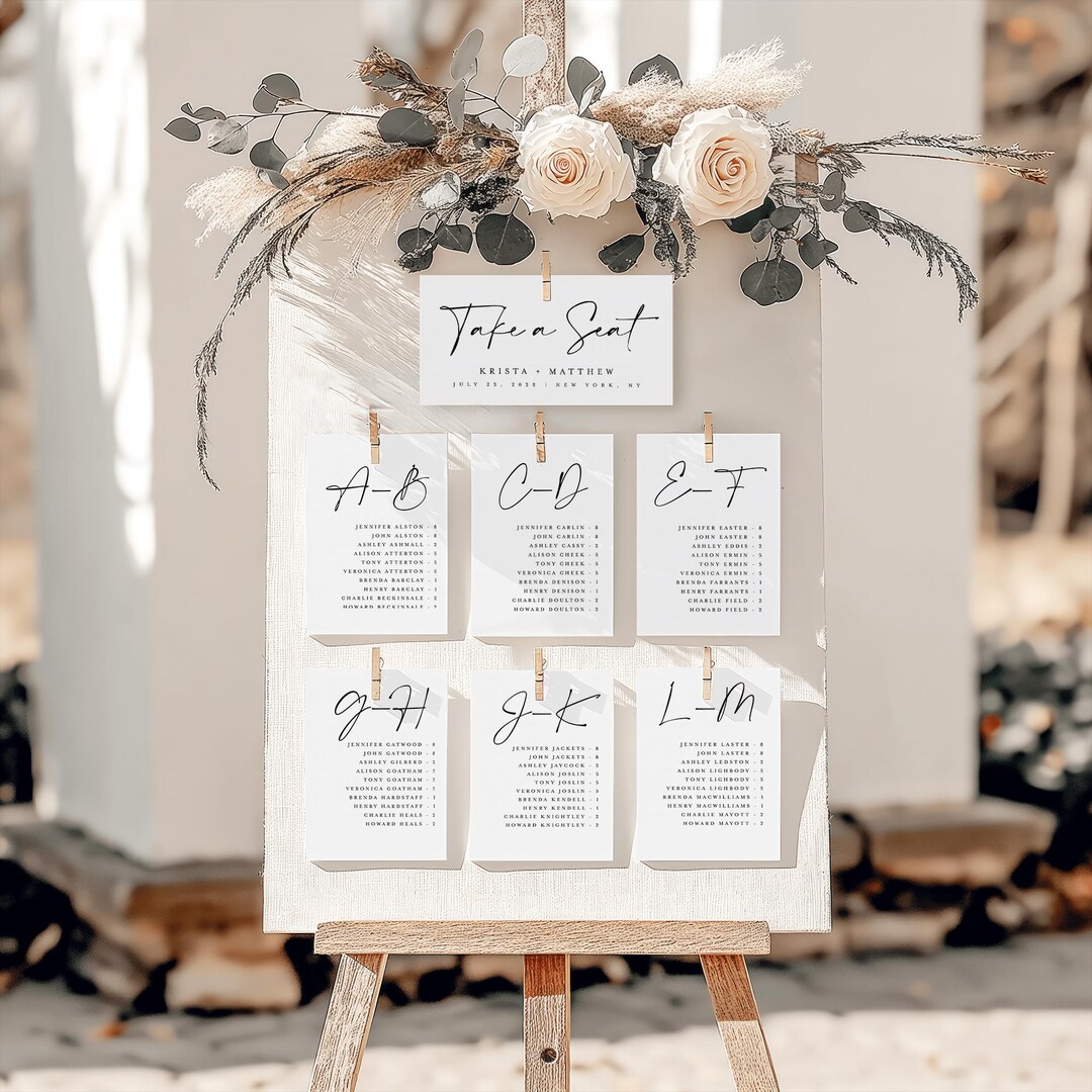Bridal Shower Seating Chart Template, Small Seating Chart Sign for ...