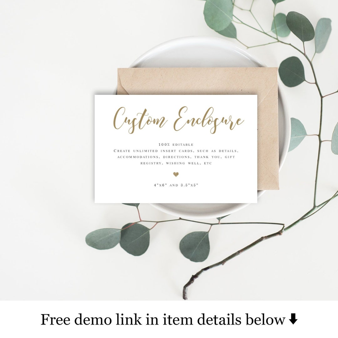 Wedding Enclosure Card Template Gold Invitation Insert Templett DIY ...