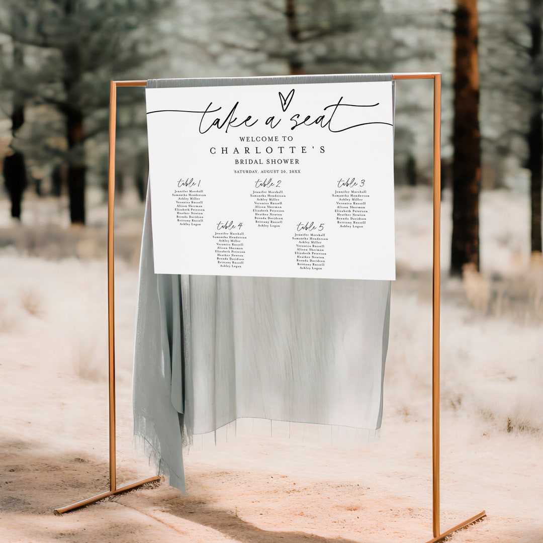 Modern Bridal Shower Seating Chart Sign, Minimalist Bridal Shower ...
