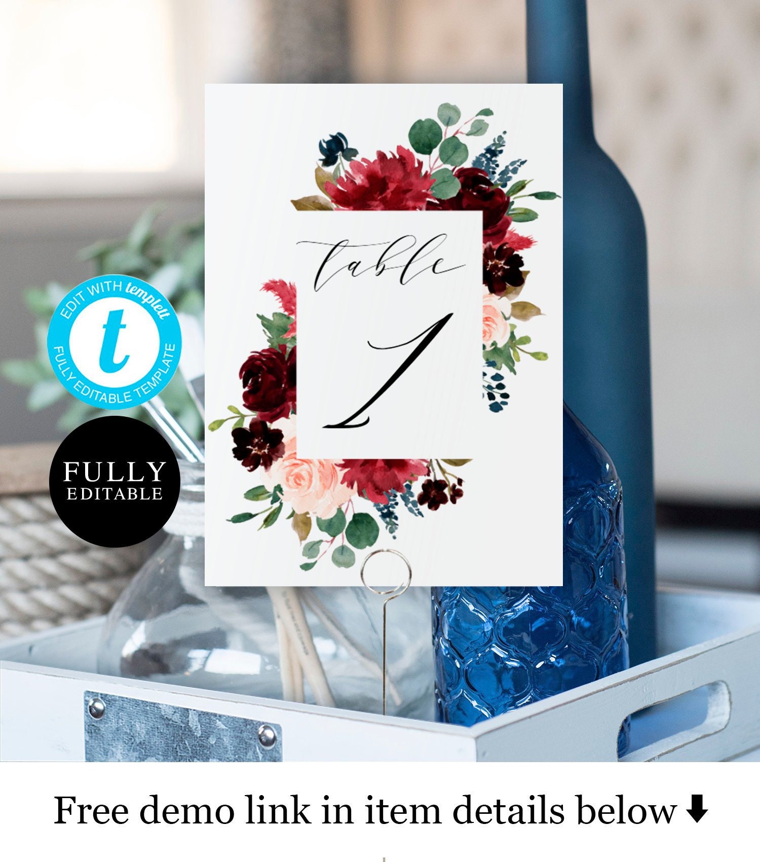 Burgundy Table Numbers Template Instant Download Self-editing Merlot ...