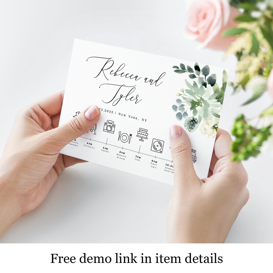 Succulent Timeline Template Schedule of Events Wedding Party - Etsy