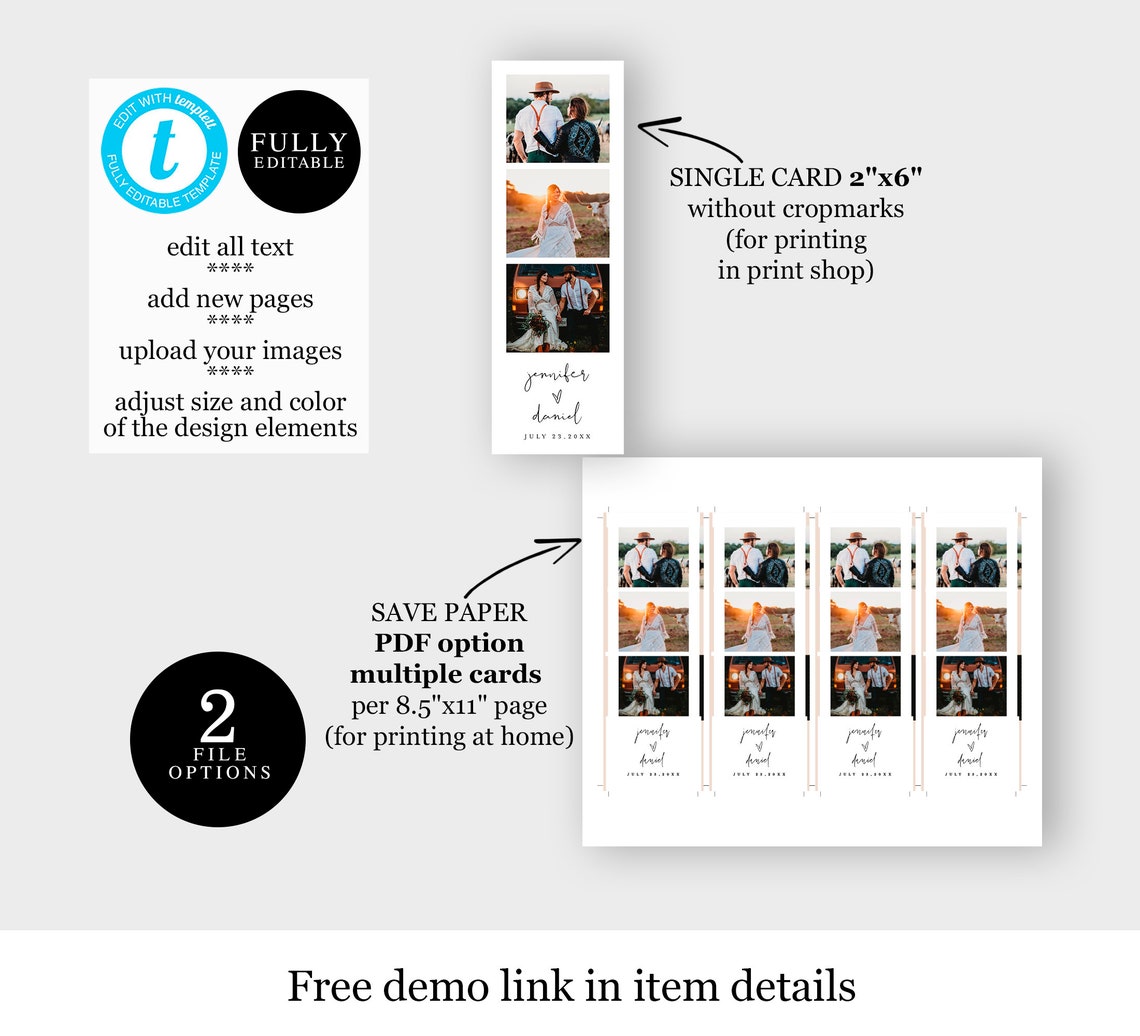 Photo Booth Card Template Templett Photo Booth Strip Frame - Etsy