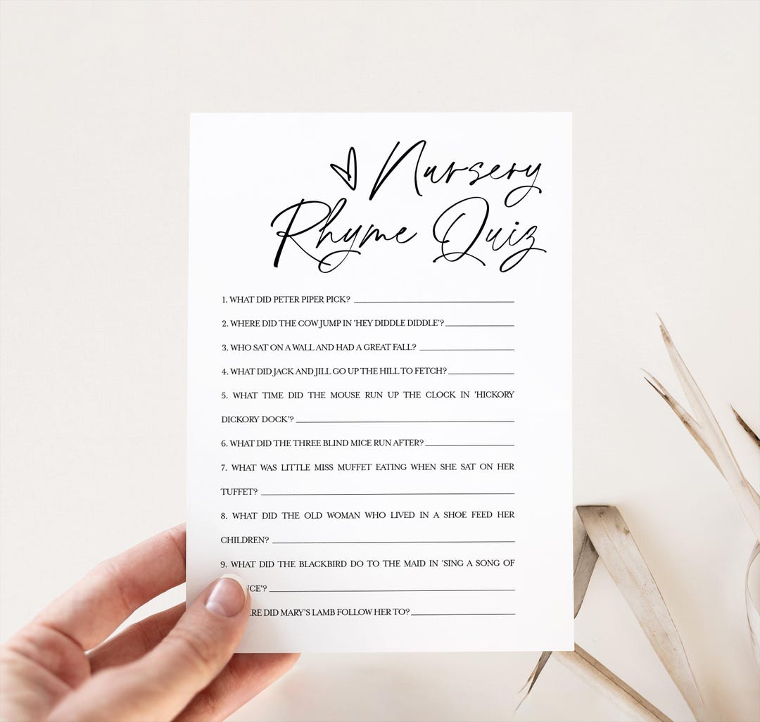 Nursery Rhyme Quiz, Printable Nursery Rhyme Game Baby Shower Game ...