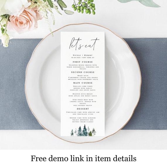 Lets Eat Menu Card Template Downloadable Menu Ideas for - Etsy