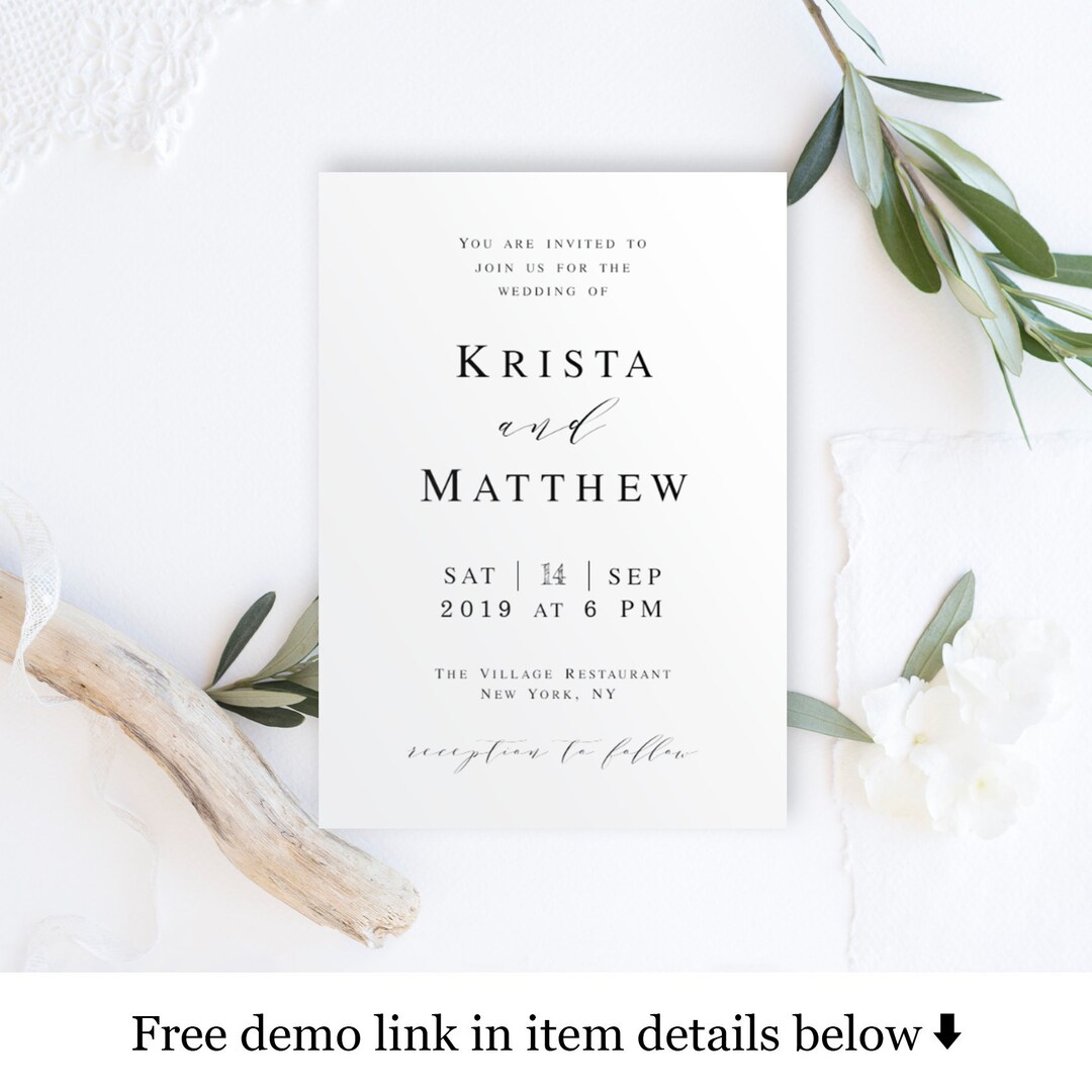 Simple Wedding Invitation, Template Download, Scandinavian Printable ...