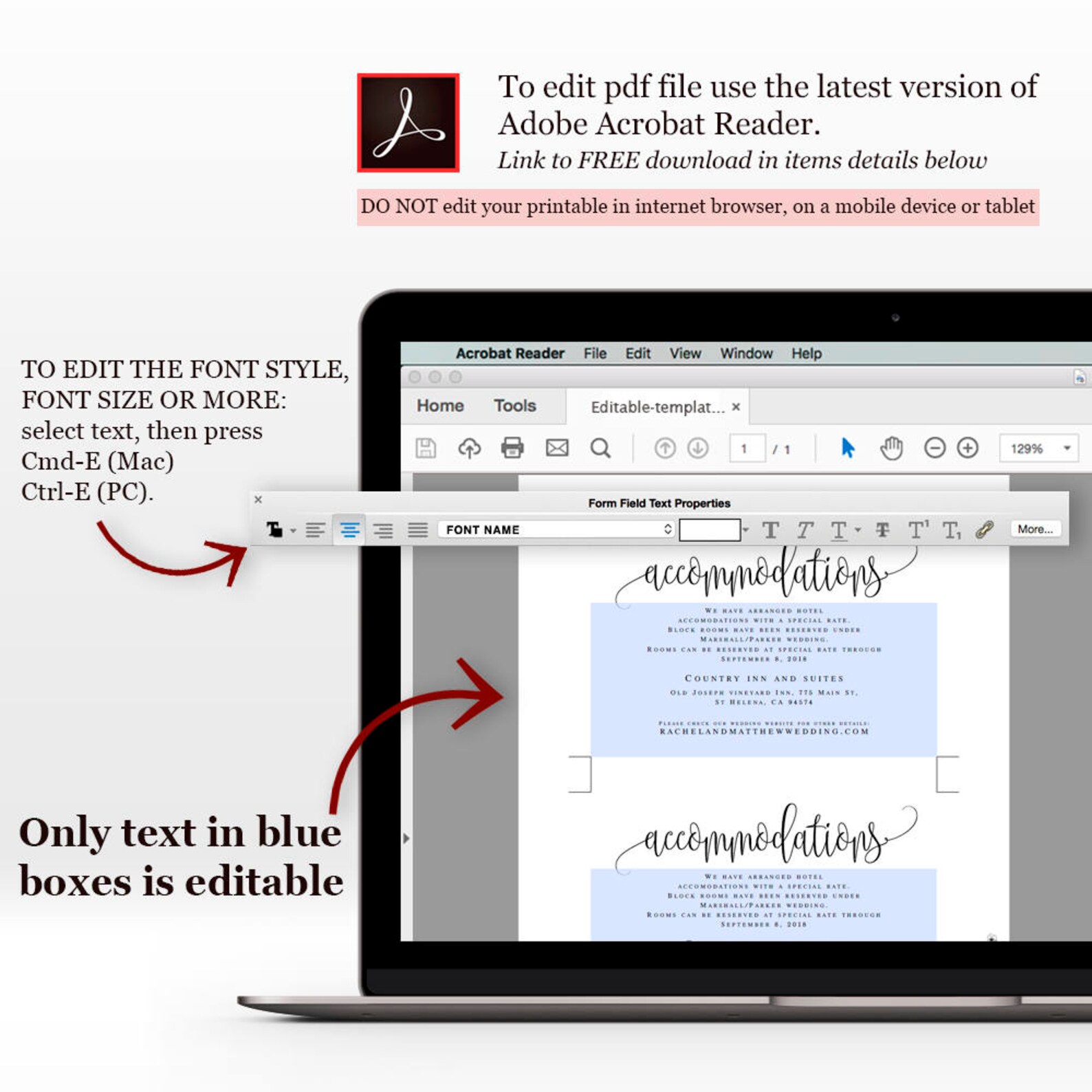 Accommodation Insert Editable Templates Accommodations Card - Etsy