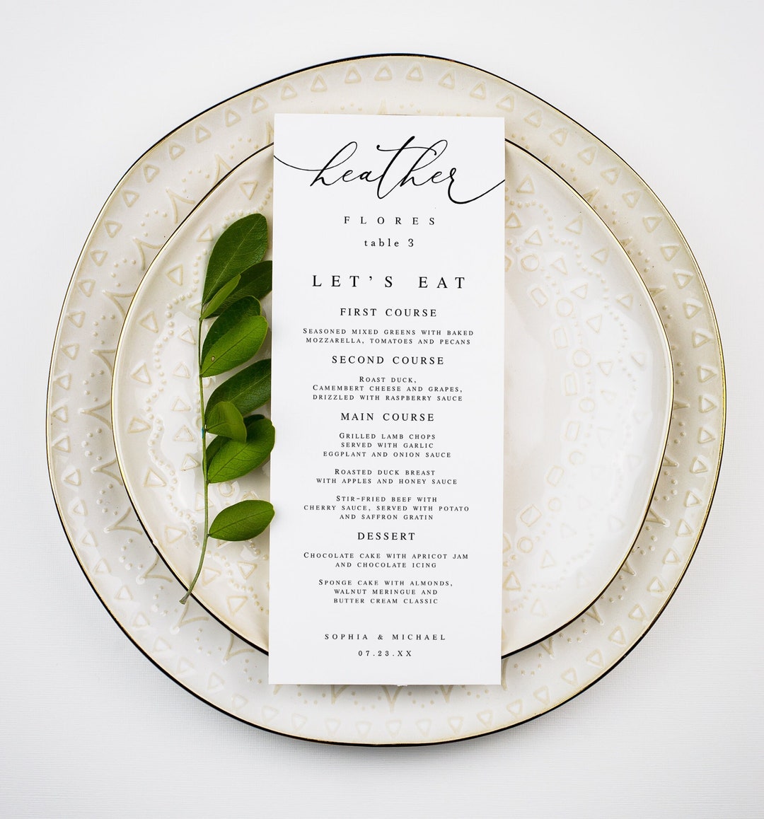 Menu With Guest Name, Minimalist Wedding Menu Template, Menu Name Card ...
