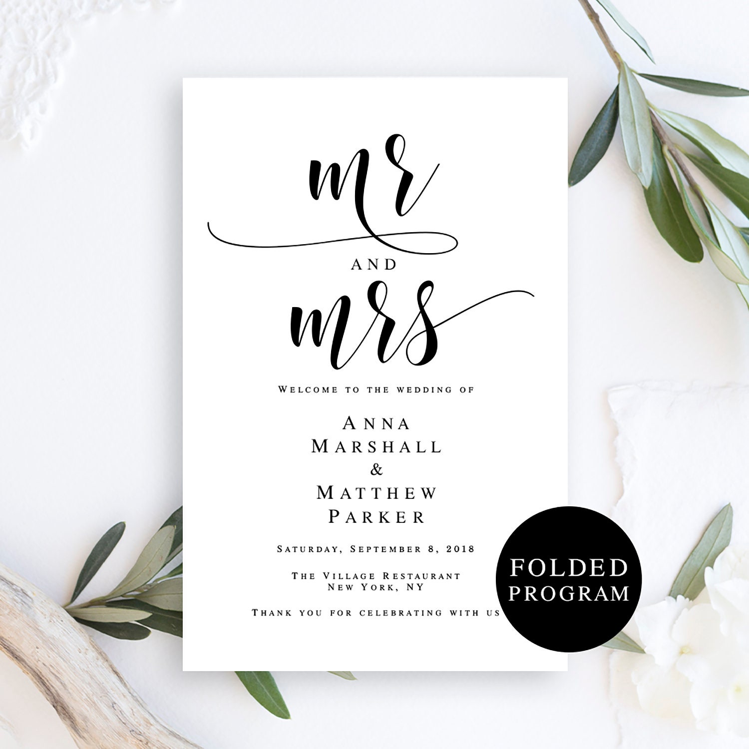 Folded Wedding Program Template Folded Wedding Programs | Etsy
