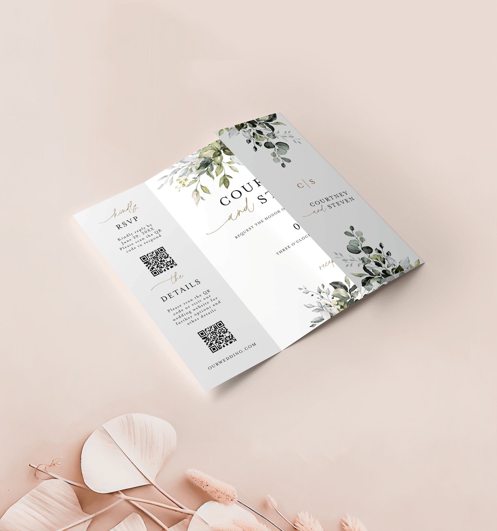 Gatefold Wedding Invitation With QR Code, Wedding Invite Template, QR ...