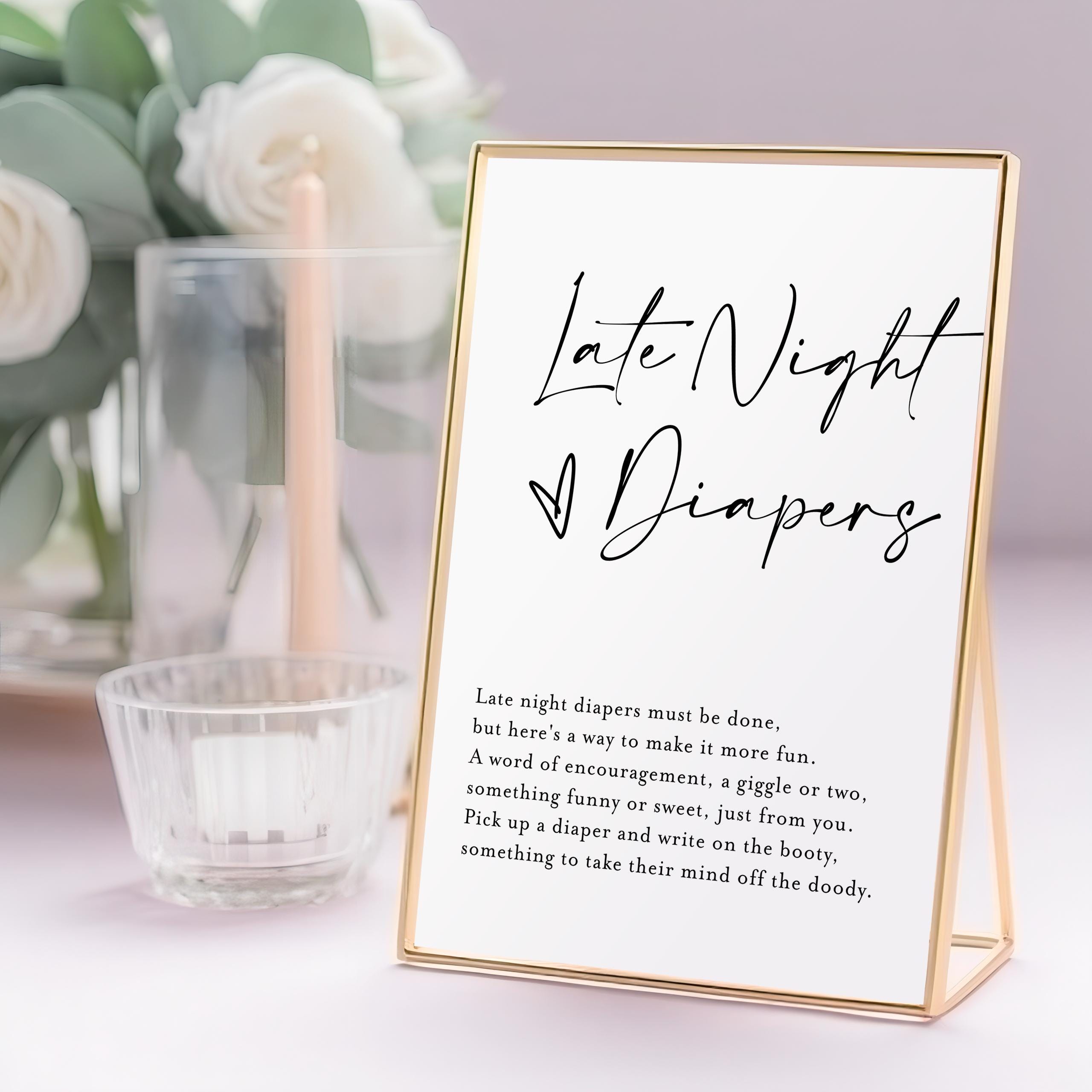 Late Night Diapers Game, Printable Late Night Diapers Message Sign ...
