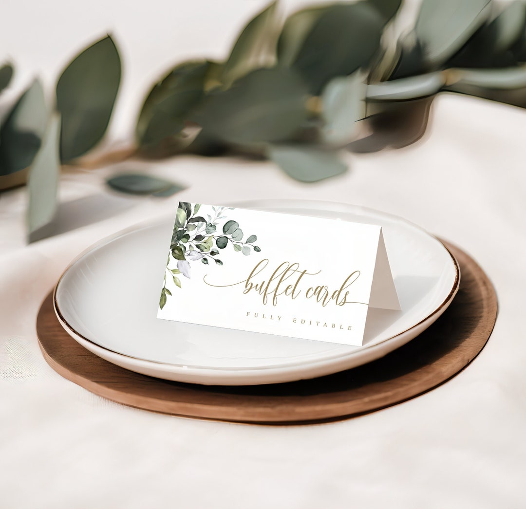 Greenery Gold Food Label Card Template, Table Decor, Buffet Card for ...