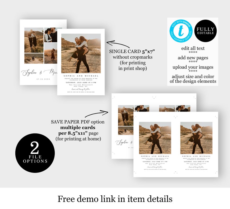 Wedding Invitation Template Download Photo Collage Picture - Etsy