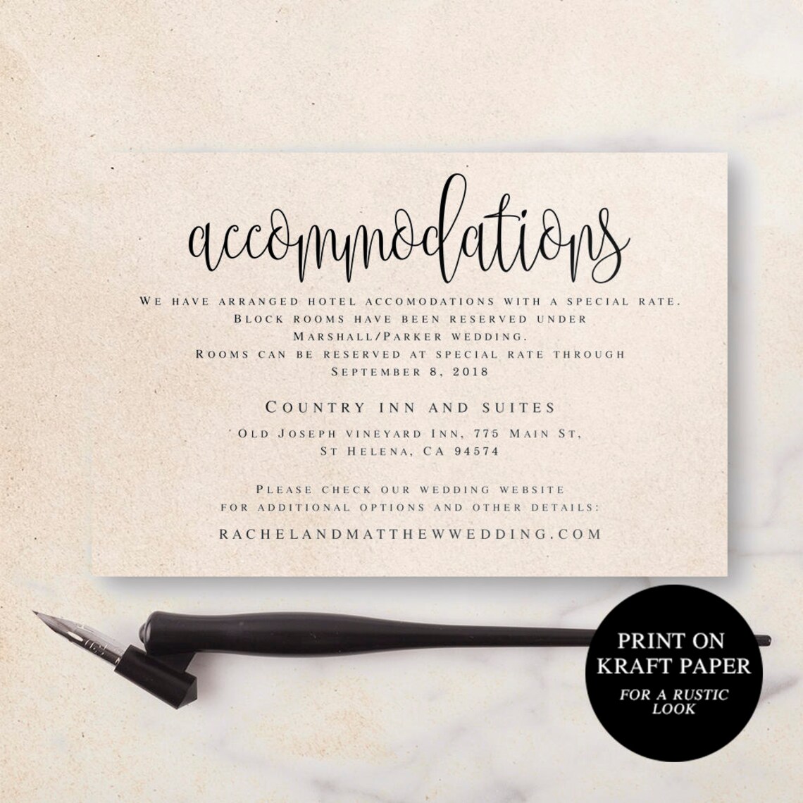 Accommodation card Editable templates Accommodation insert | Etsy