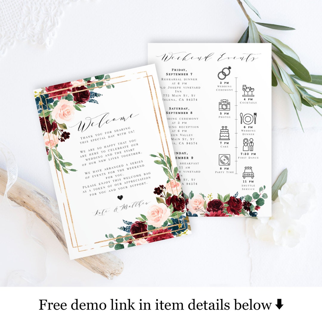 Hotel Welcome Letters Template, 100% Editable, Order of the Day ...