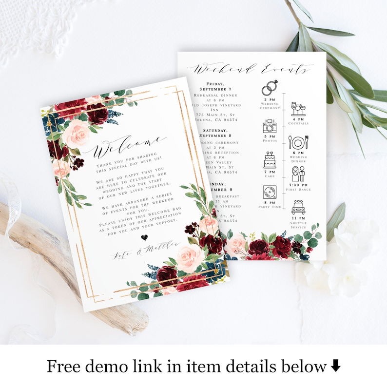 Hotel Welcome Letters Template, 100% Editable, Order of the Day ...