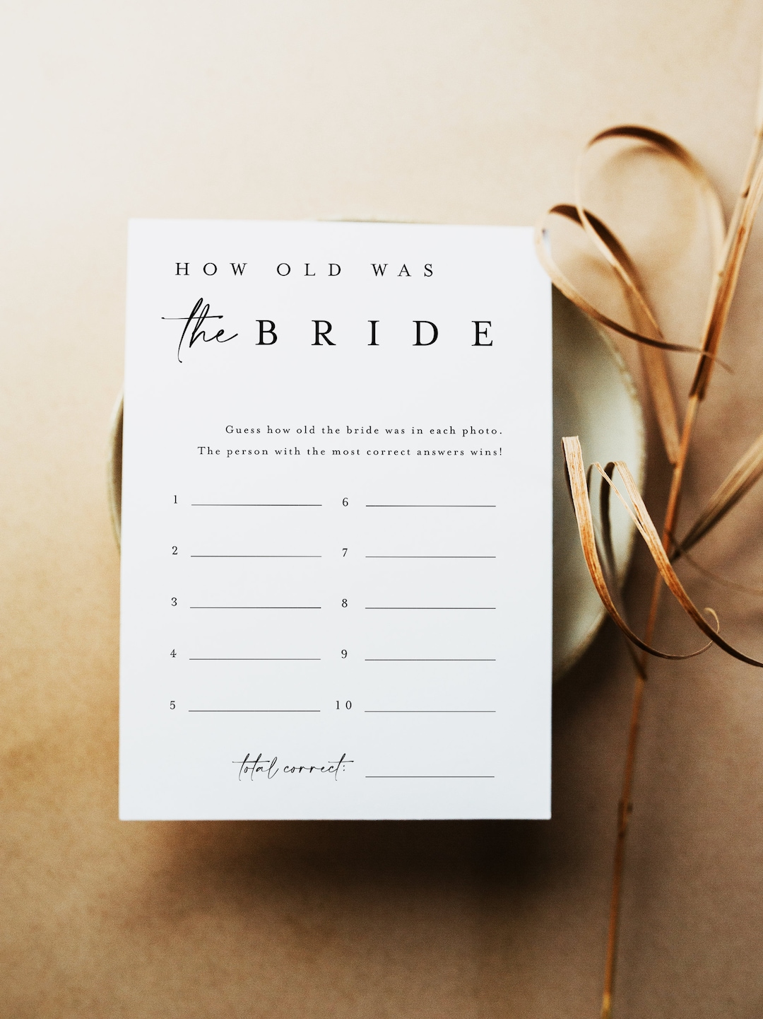How Old Was the Bride, Minimalist Bridal Shower Game, Guess Bride Age ...