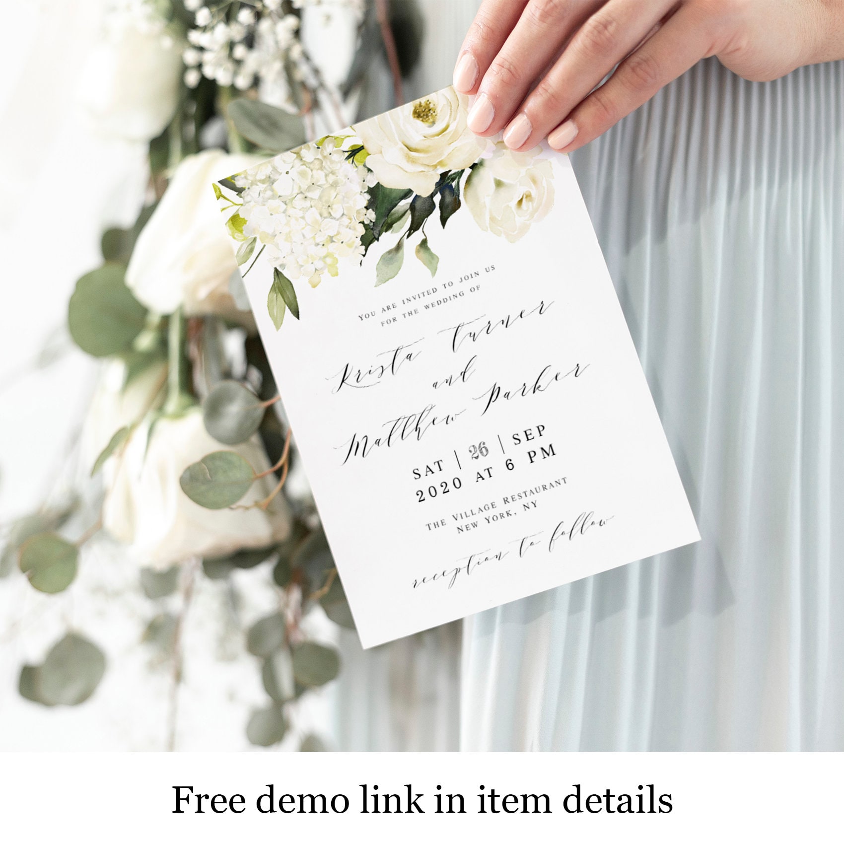 White Hydrangea Wedding Invitation Set Template Download Fully | Etsy