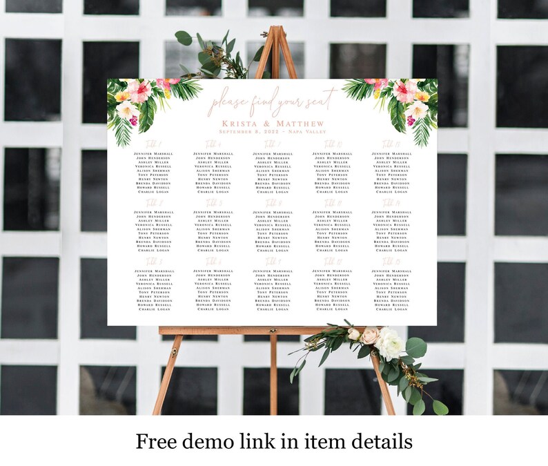 Fully Editable Seating Chart Printable Template Wedding - Etsy
