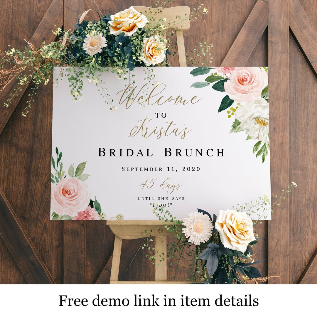 Welcome to Bridal Brunch Sign Template, Shower, Pastel Blush Floral ...