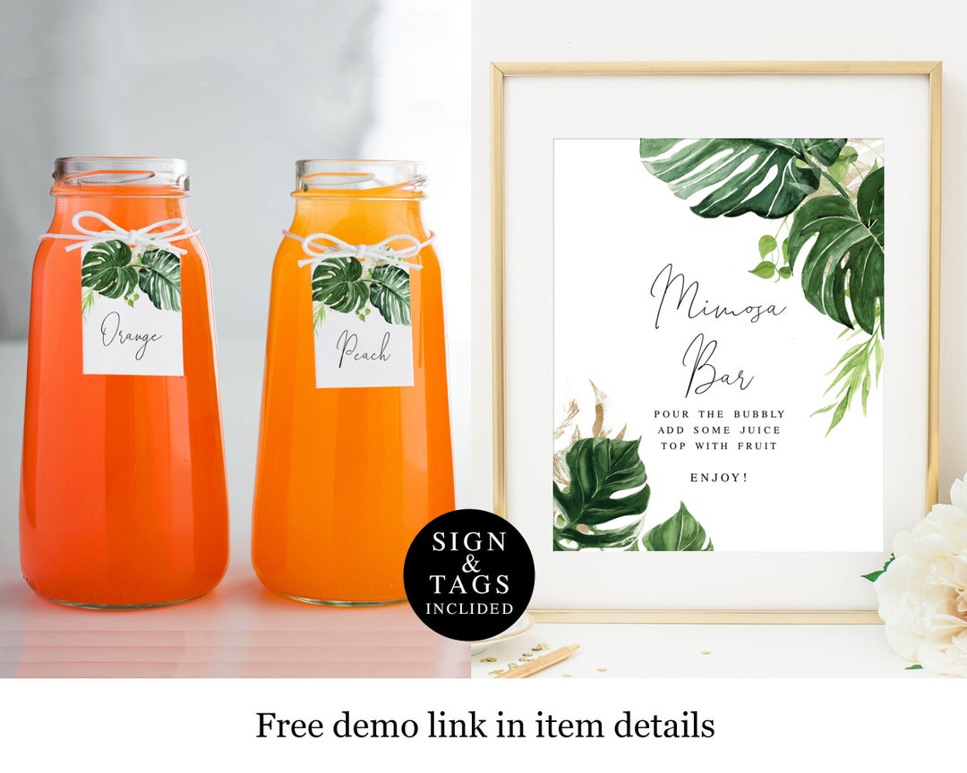 Printable Mimosa Bar Sign Ang Tags Template, Hanging Juice Jar Labels ...